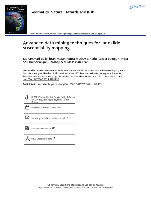 (PDF) Advanced data mining techniques for landslide susceptibility mapping