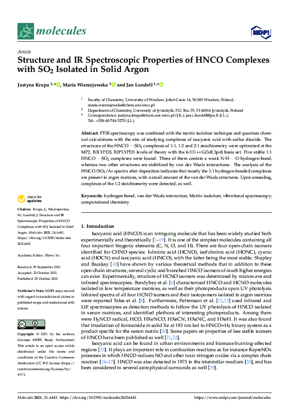 (PDF) Structure and IR Spectroscopic Properties of HNCO Complexes with ...