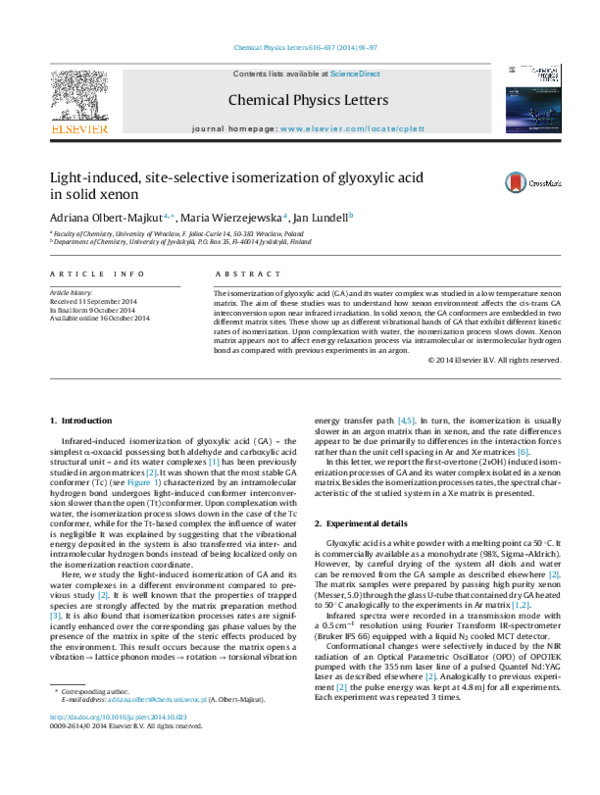 (PDF) Light-induced, site-selective isomerization of glyoxylic acid in ...
