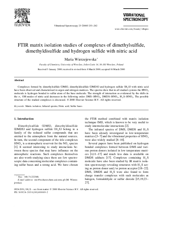 (PDF) FTIR matrix isolation studies of complexes of dimethylsulfide ...