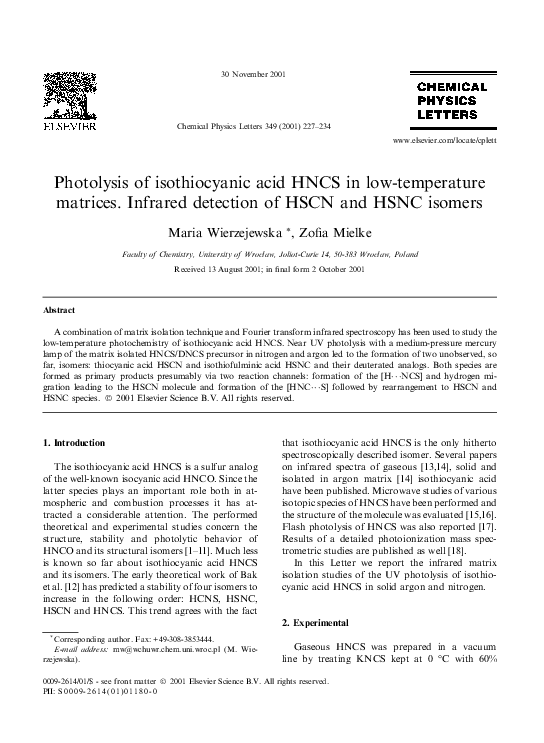 (PDF) Photolysis of isothiocyanic acid HNCS in low-temperature matrices ...