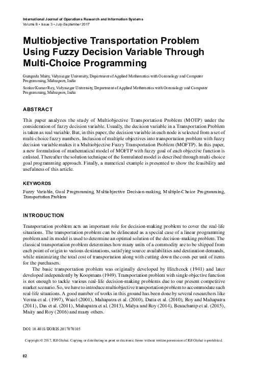 (PDF) Fuzzy Multiobjective Transportation Problem via Multi-Choice Programming