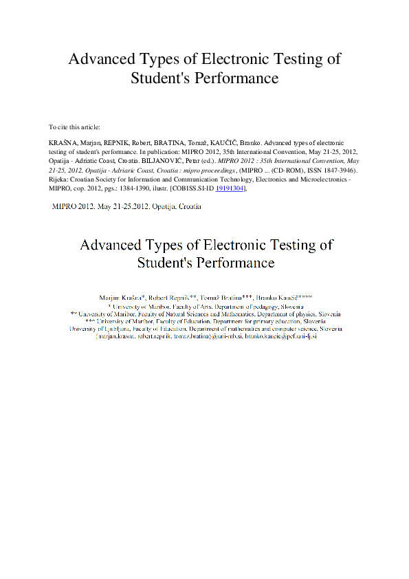 (PDF) Advanced types of electronic testing of student's performance