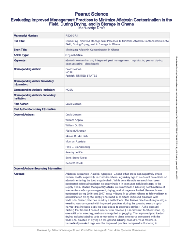 (PDF) Evaluating Improved Management Practices to Minimize Aflatoxin Contamination in the Field ...