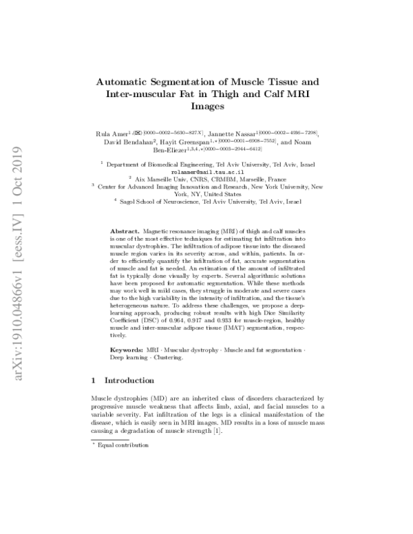Pdf Automatic Segmentation Of Muscle Tissue And Inter Muscular Fat In