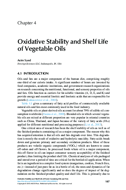 (PDF) Oxidative Stability and Shelf Life of Foods Containing Oils and Fats