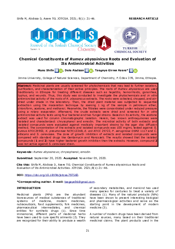 (PDF) Chemical Constituents of Rumex abyssinicus Roots and Evaluation ...