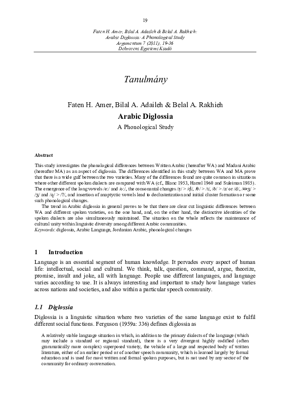 (PDF) Arabic Diglossia (A Phonological Study)