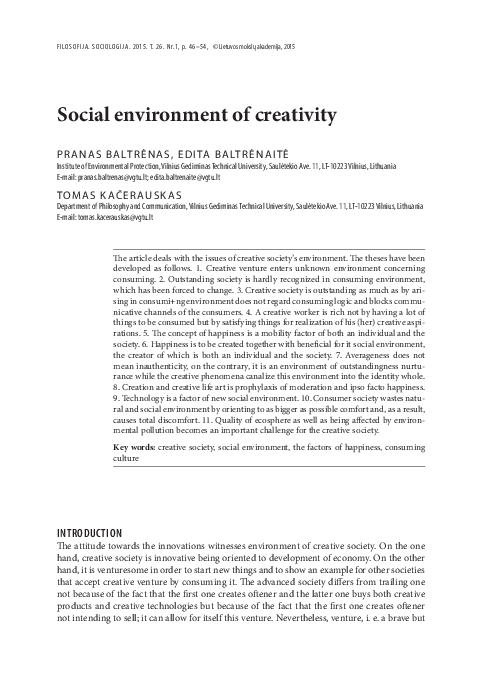 (PDF) Creativity's Role in Shaping Social Environment