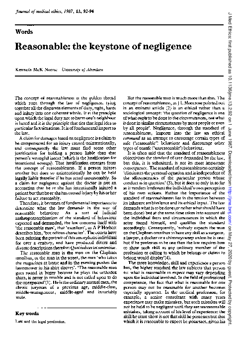 (PDF) Reasonable: the keystone of negligence