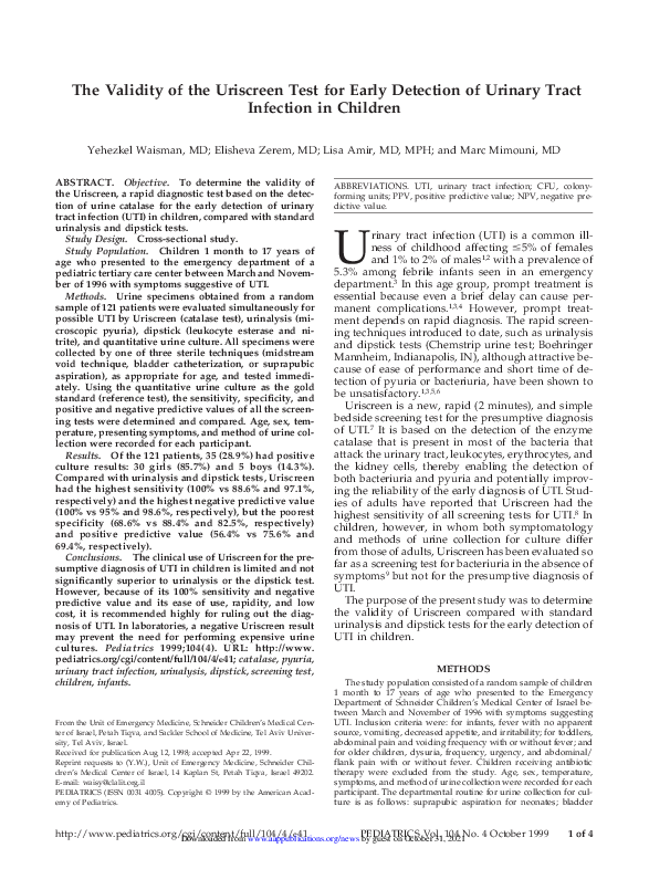 (PDF) The Validity of the Uriscreen Test for Early Detection of Urinary ...