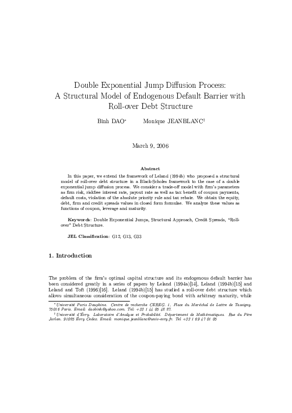 (PDF) Double exponential jump diffusion process: A structural model of endogenous default ...