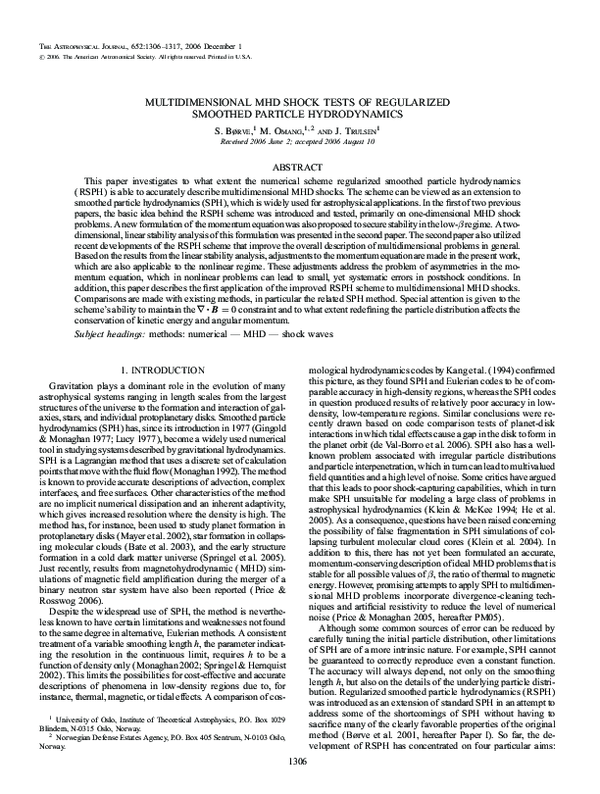 (PDF) Multidimensional MHD Shock Tests of Regularized Smoothed Particle ...