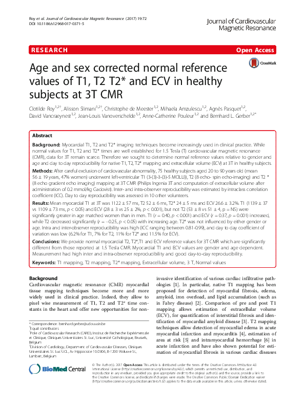 (PDF) Age and sex corrected normal reference values of T1, T2 T2* and ...