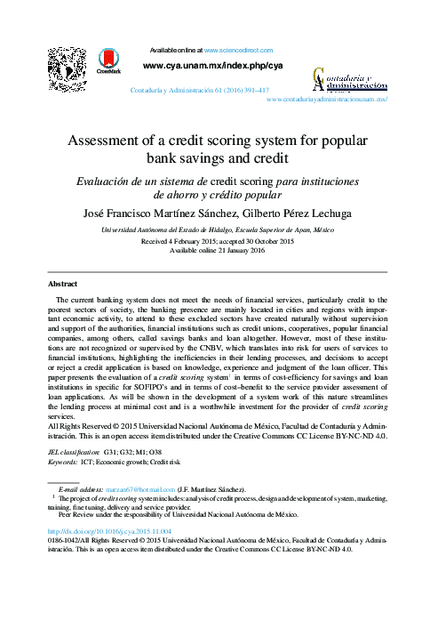 (PDF) Assessment of a credit scoring system for popular bank savings ...