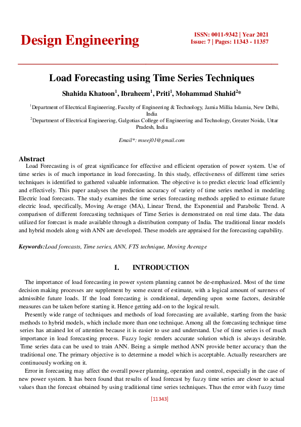 (PDF) Load Forecasting using Time Series Techniques