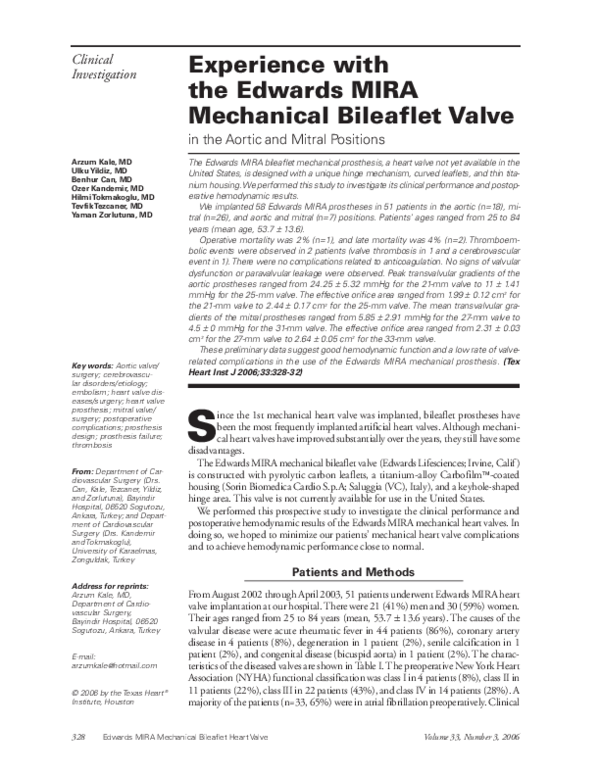 (PDF) Experience with the Edwards MIRA mechanical bileaflet valve in ...