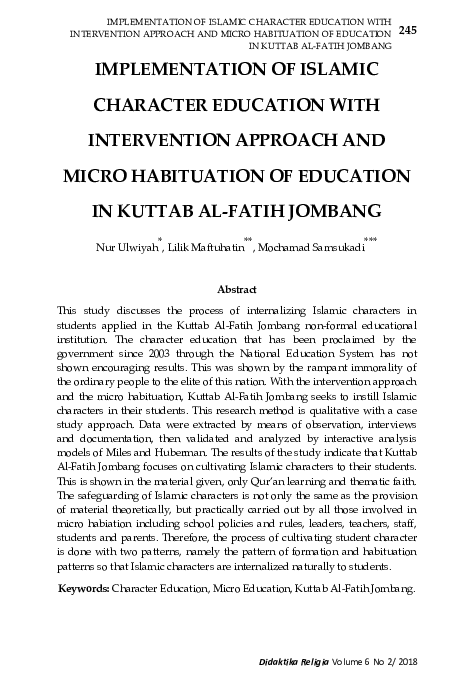 (PDF) Implementation of Islamic Character Education With Intervention ...
