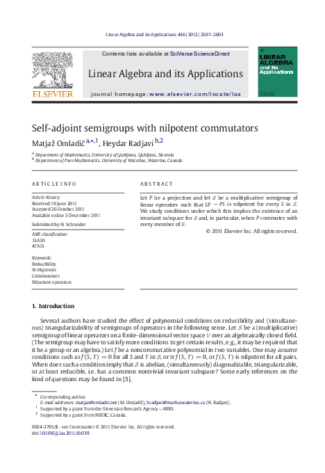 Pdf Self Adjoint Semigroups With Nilpotent Commutators