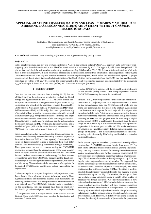 Pdf Applying 3d Affine Transformation And Least Squares Matching For Airborne Laser Scanning 4890