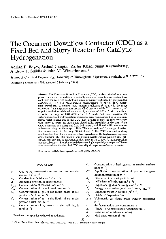 (PDF) The cocurrent downflow contactor (CDC) as a fixed bed and slurry ...