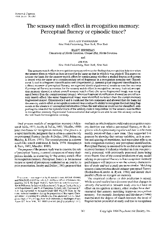 (PDF) The sensory match effect in recognition memory: Perceptual fluency or episodic trace?