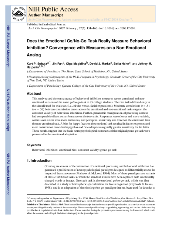 (PDF) Does the emotional go/no-go task really measure behavioral ...