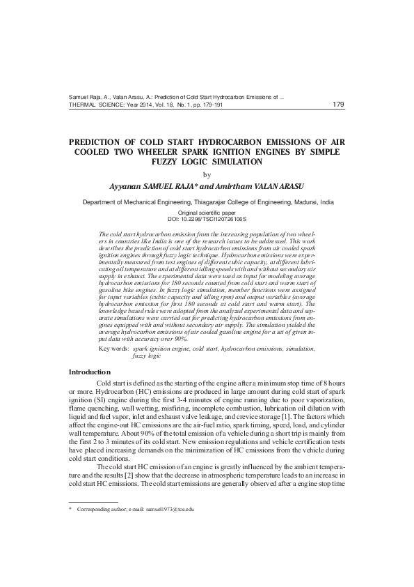 (PDF) Prediction of cold start hydrocarbon emissions of air cooled two wheeler spark ignition ...