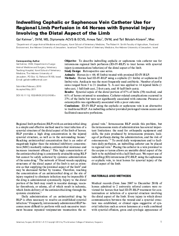 (PDF) Indwelling Cephalic or Saphenous Vein Catheter Use for Regional ...