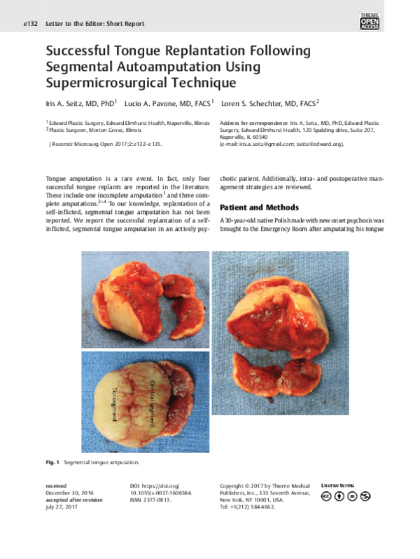 (PDF) Successful Tongue Replantation Following Segmental Autoamputation ...