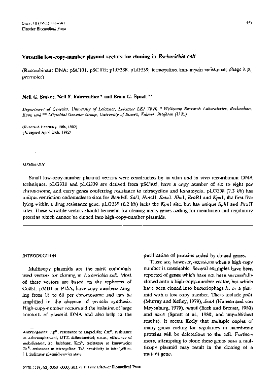 (PDF) Versatile low-copy-number plasmid vectors for cloning in ...