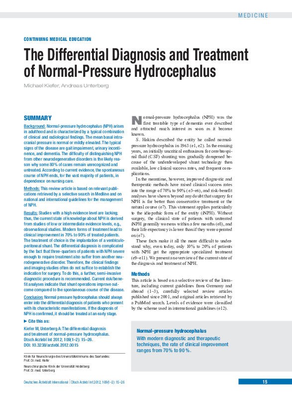 (PDF) The differential diagnosis and treatment of normal-pressure hydrocephalus