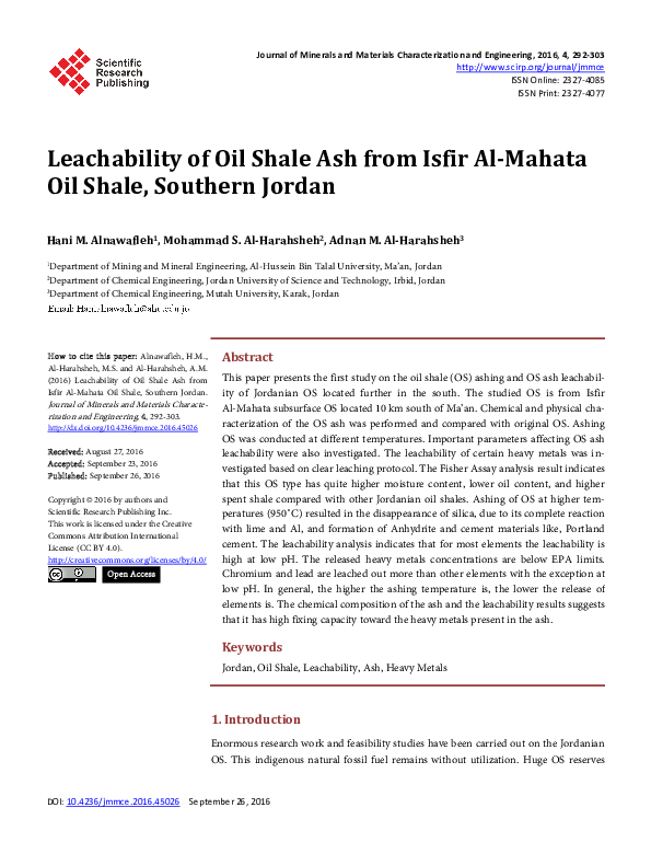 (PDF) Leachability of Oil Shale Ash from Isfir Al-Mahata Oil Shale ...