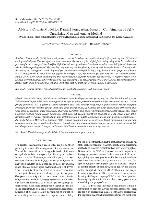 (PDF) A Hybrid Climate Model for Rainfall Forecasting Based on Combination of Self-Organizing ...