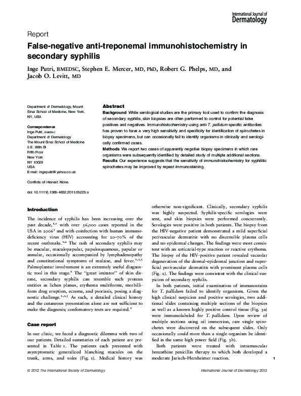 (PDF) False-negative anti-treponemal immunohistochemistry in secondary ...
