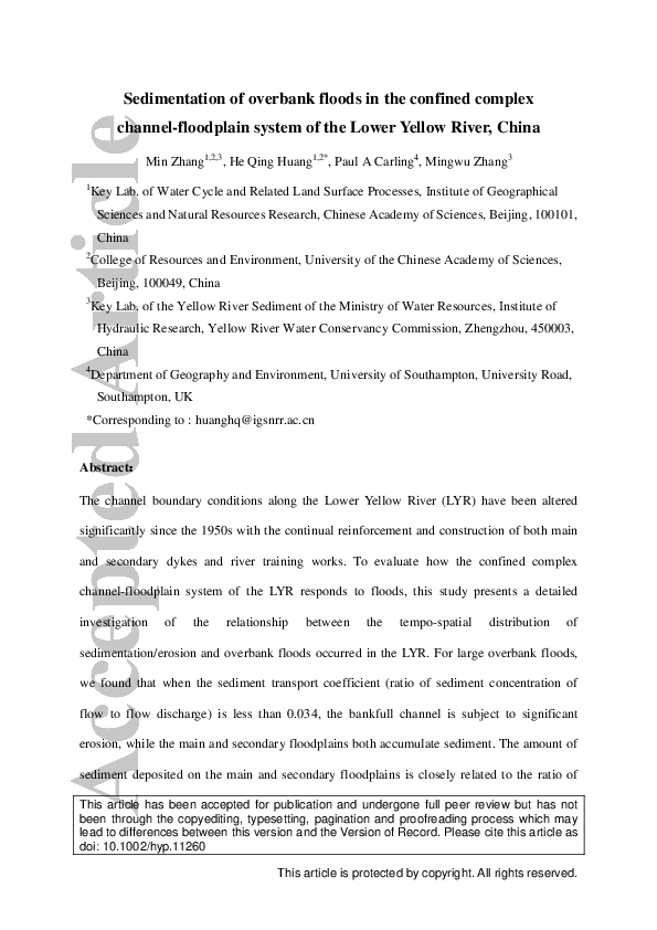 (PDF) Sedimentation of overbank floods in the confined complex channel ...