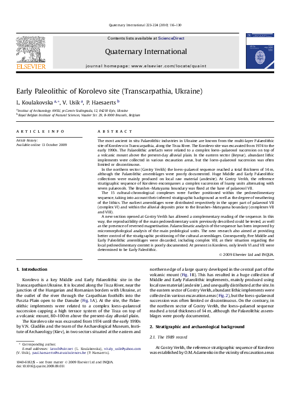 (PDF) Early Paleolithic of Korolevo site (Transcarpathia, Ukraine)
