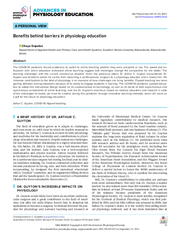 (PDF) Benefits behind barriers in physiology education