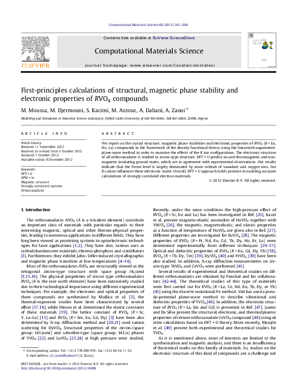 (PDF) First-principles calculations of structural, magnetic phase stability and electronic ...