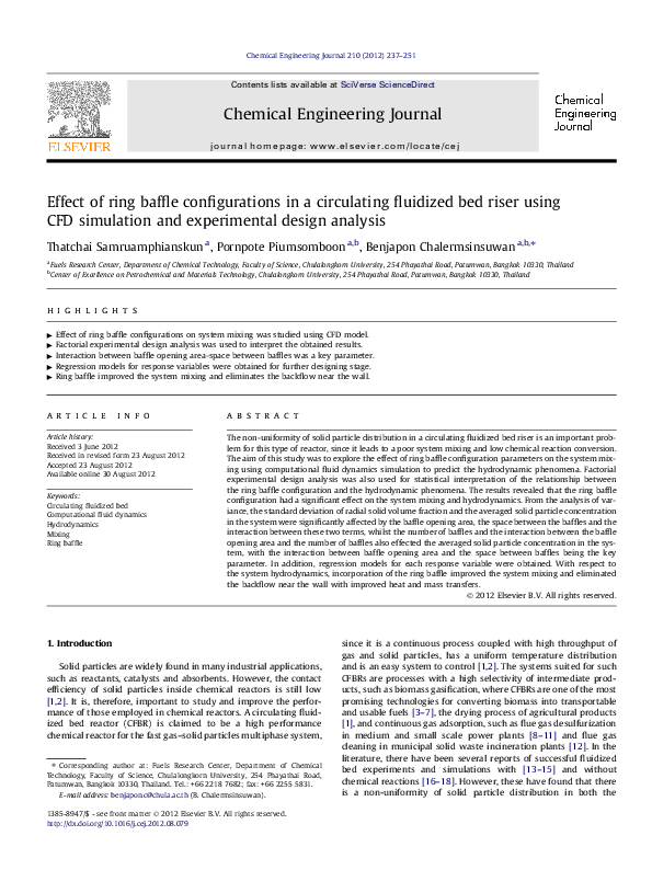 Pdf Effect Of Ring Baffle Configurations In A Circulating Fluidized Bed Riser Using Cfd