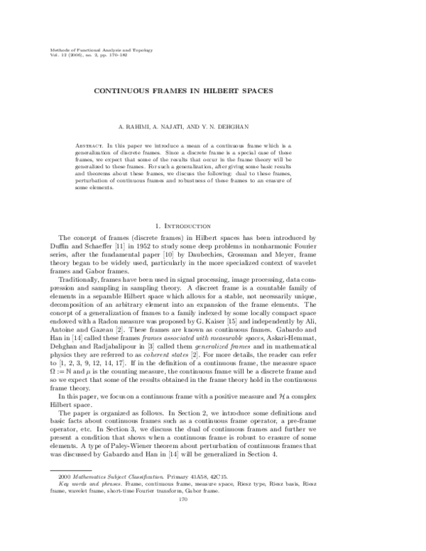 Pdf Continuous Frames In Hilbert Spaces J Gazeau