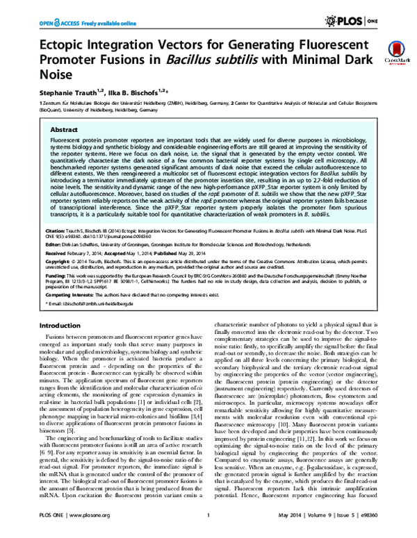 (PDF) Ectopic integration vectors for generating fluorescent promoter ...
