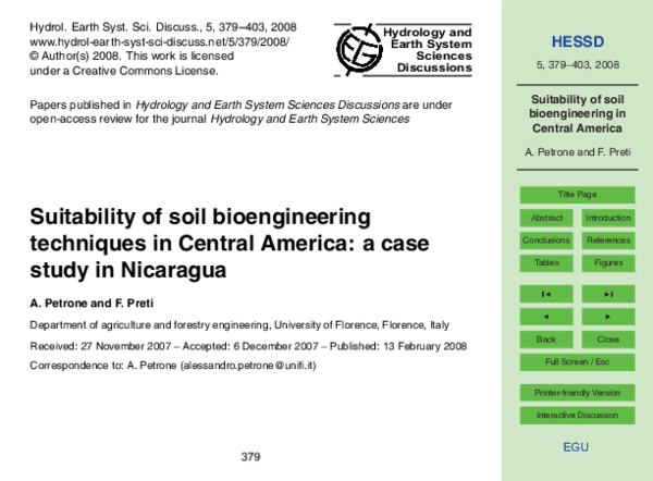 (PDF) Suitability of soil bioengineering techniques in Central America ...
