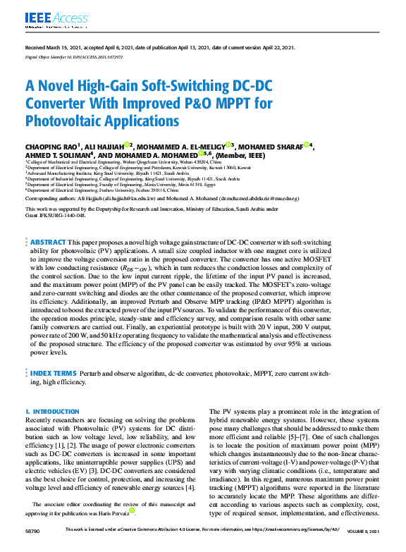 (PDF) A Novel High-Gain Soft-Switching DC-DC Converter With Improved P MPPT for Photovoltaic ...