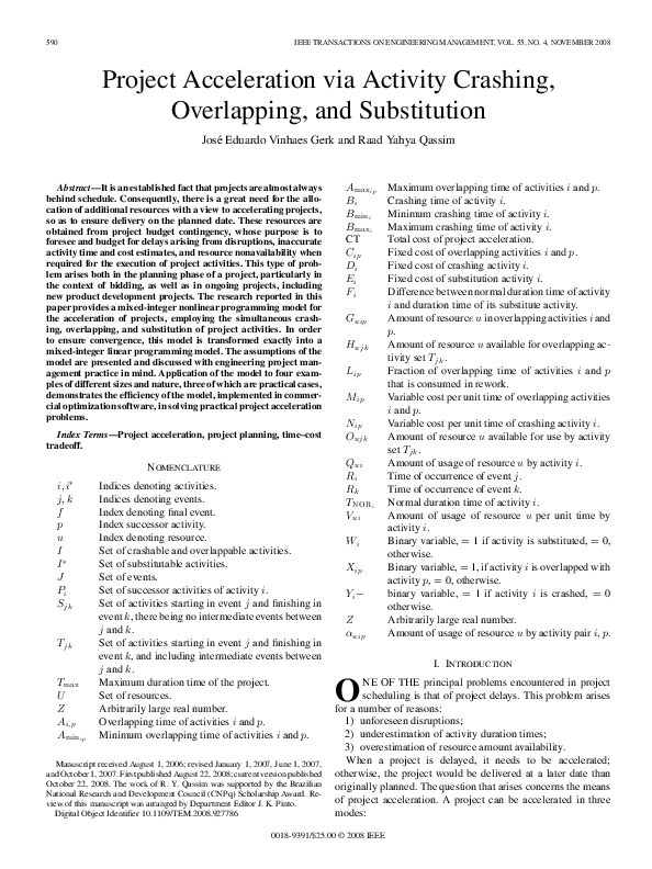 (PDF) Project acceleration via activity crashing, overlapping, and ...
