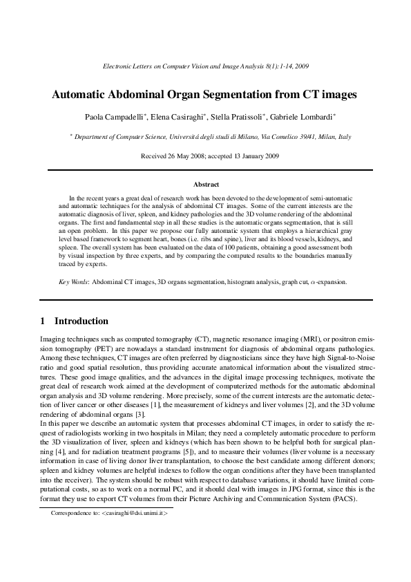 (PDF) Automatic Abdominal Organ Segmentation from CT images