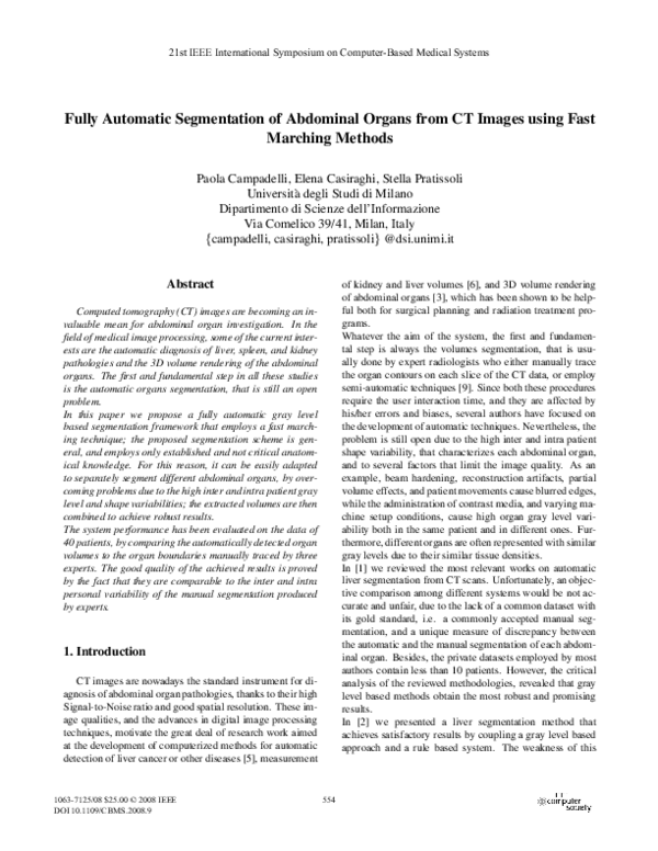 Pdf Fully Automatic Segmentation Of Abdominal Organs From Ct Images Using Fast Marching Methods