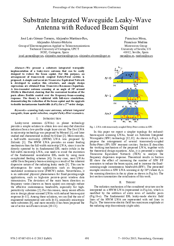 (PDF) Substrate Integrated Waveguide Leaky-Wave Antenna With H-Shaped Slots