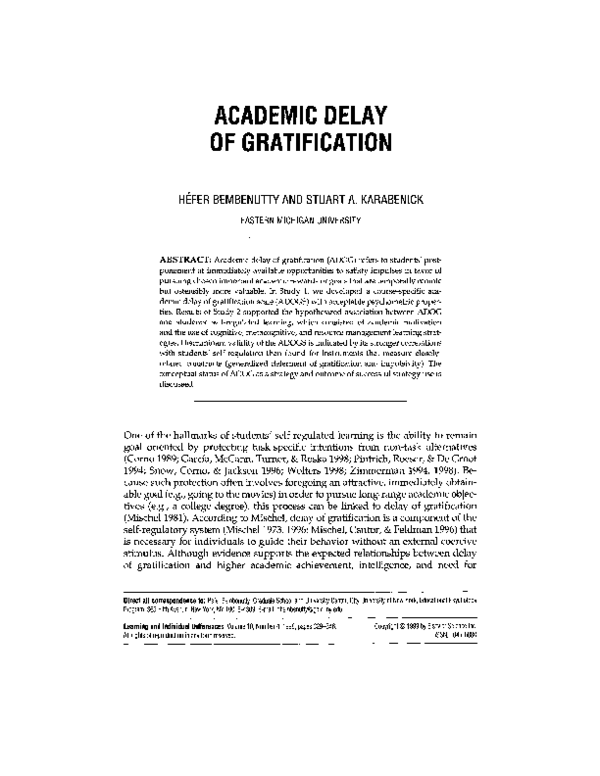 (PDF) Academic delay of gratification