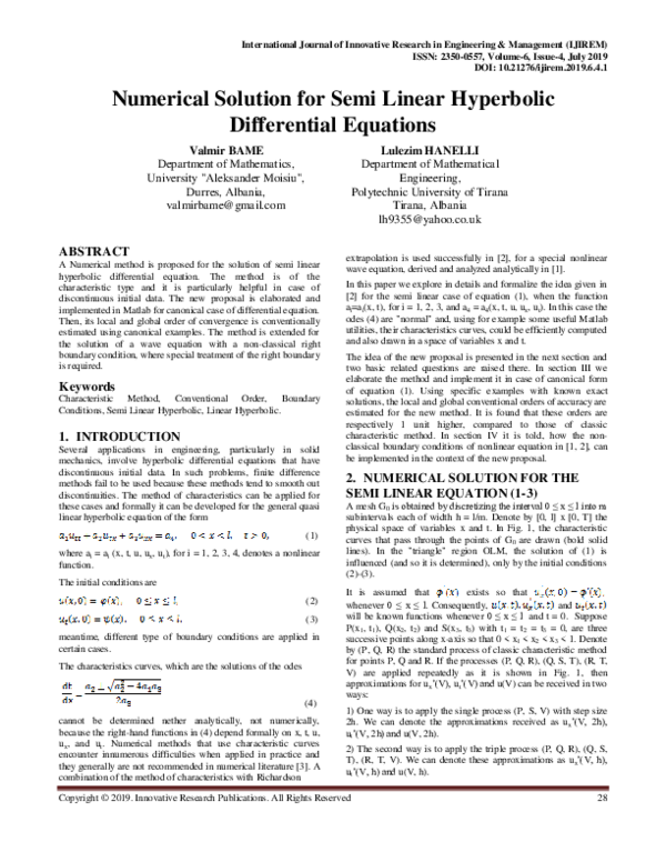 (PDF) Numerical Solution for Semi Linear Hyperbolic Differential Equations